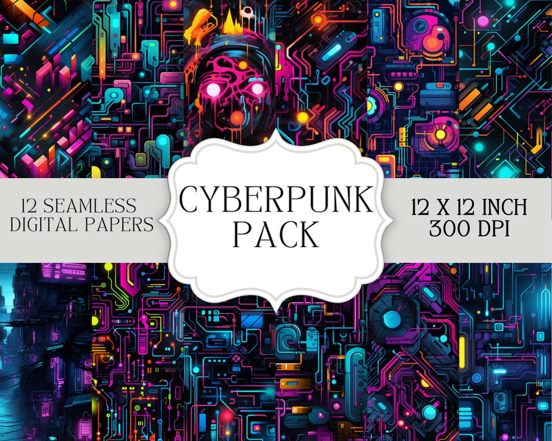 Cyberpunk Neon Theme Seamless Pattern Digital Paper - Etsy