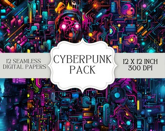 Cyberpunk Neon Seamless Pattern Png - Etsy