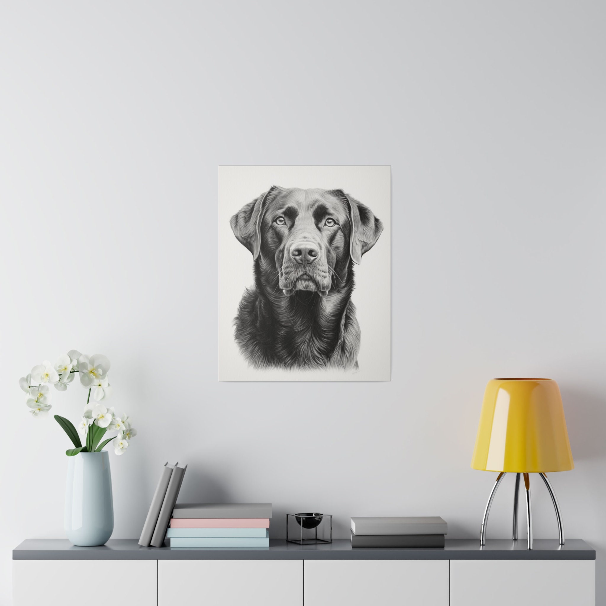 Black Labrador Drawing on Canvas 01 Pencil Artwork, Black & White ...