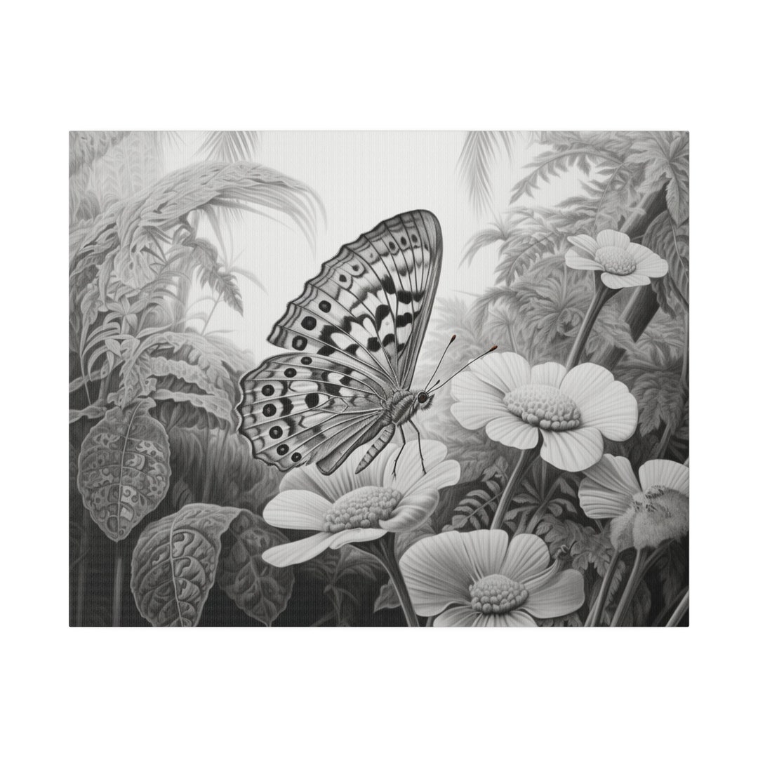 Butterfly Drawing on Canvas 02 Pencil Artwork Print, Black & White ...