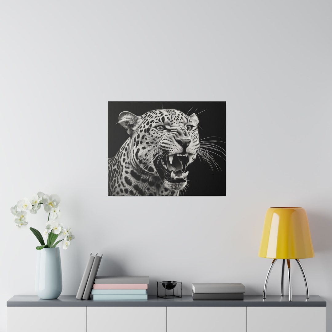 Leopard Drawing on Canvas 02 Pencil Artwork Print, Black & White ...