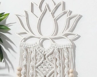 Wooden Macrame Frame Lotus Flower, Boho Macrame Frame, Lotus Weaving ...