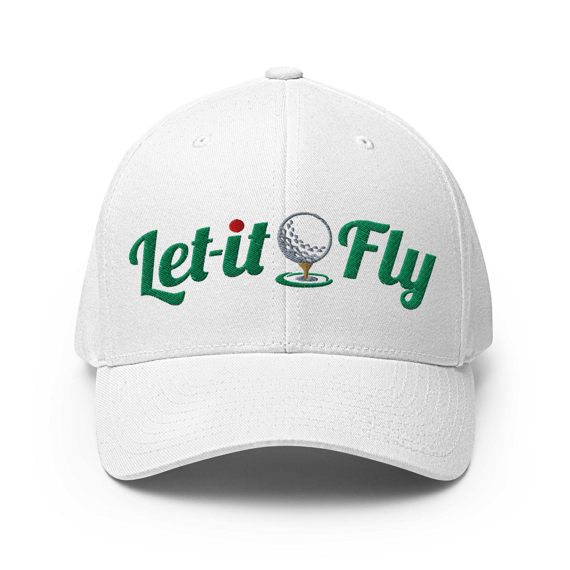 Let It Fly - Green - Fun Golf Hat - White - Flexfit - Golf Hat for Men ...