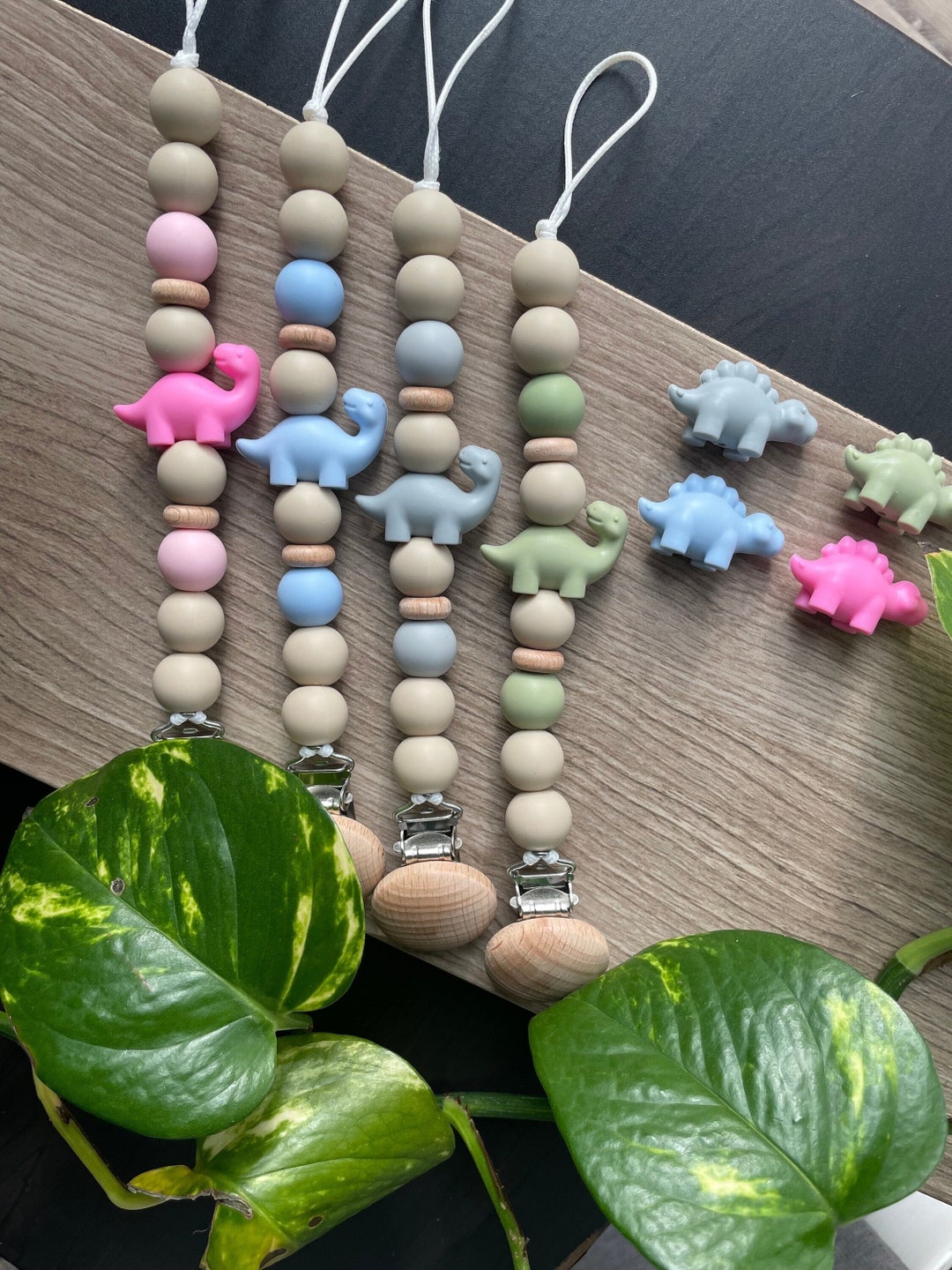 Dinosaur Pacifier Clip Soother Clip Stegosaurus Brachiosaurus Paci ...