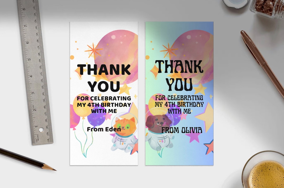 Space Birthday Thank You Tag Canva Editable Template Printable Cards ...