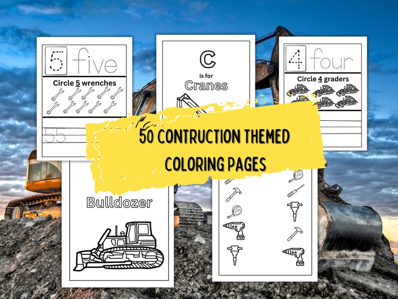 50 Construction Alphabet and Counting Coloring Book Toddler - Etsy