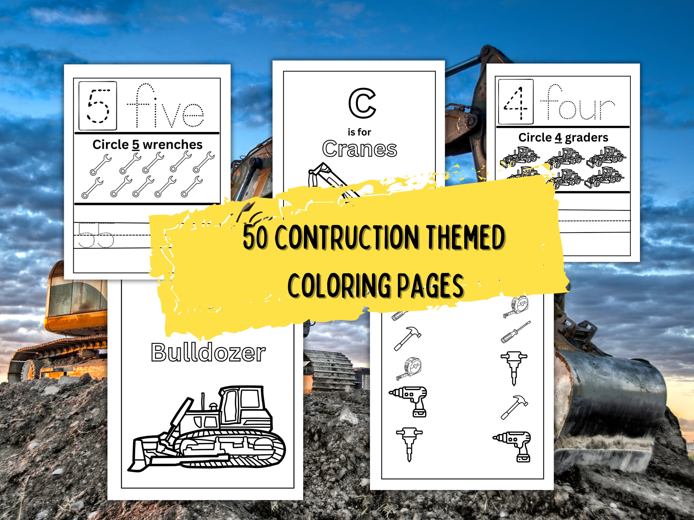 50 Construction Alphabet and Counting Coloring Book, Toddler Boy ...