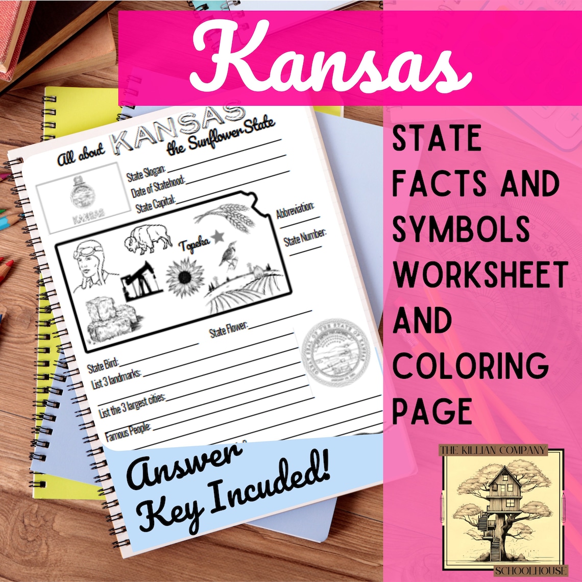 Kansas 50 States Worksheet and Coloring Page | Homeschool and Classroom ...