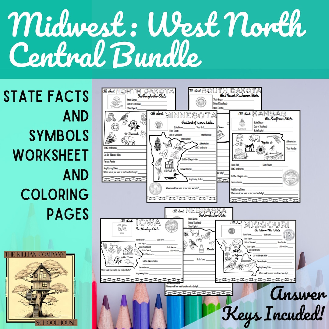 Midwest West North Central Region Bundle: 50 States Worksheet and ...