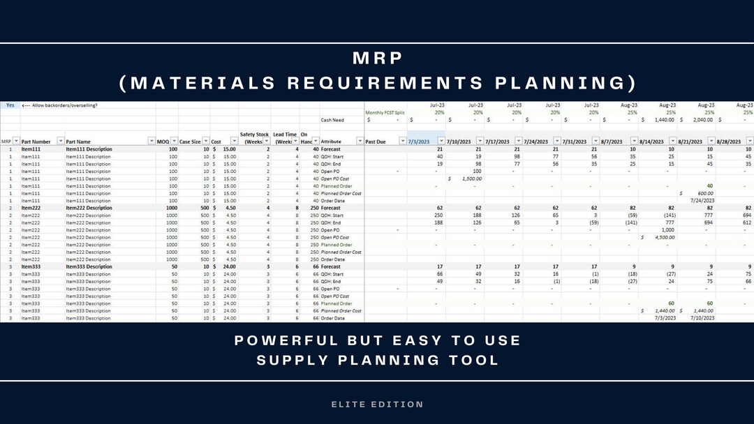 UPDATED Elite Excel MRP material Requirements Planning / Supply ...