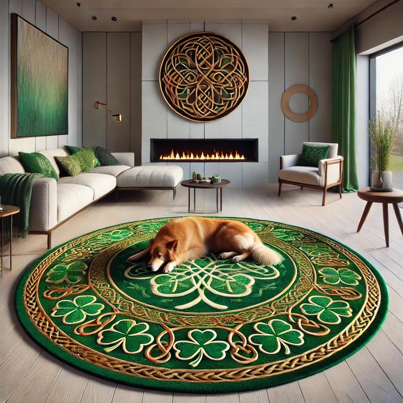 Celtic Green Round Rug, Boho Home Decor, St. Patrick's Day Decor, Cozy ...