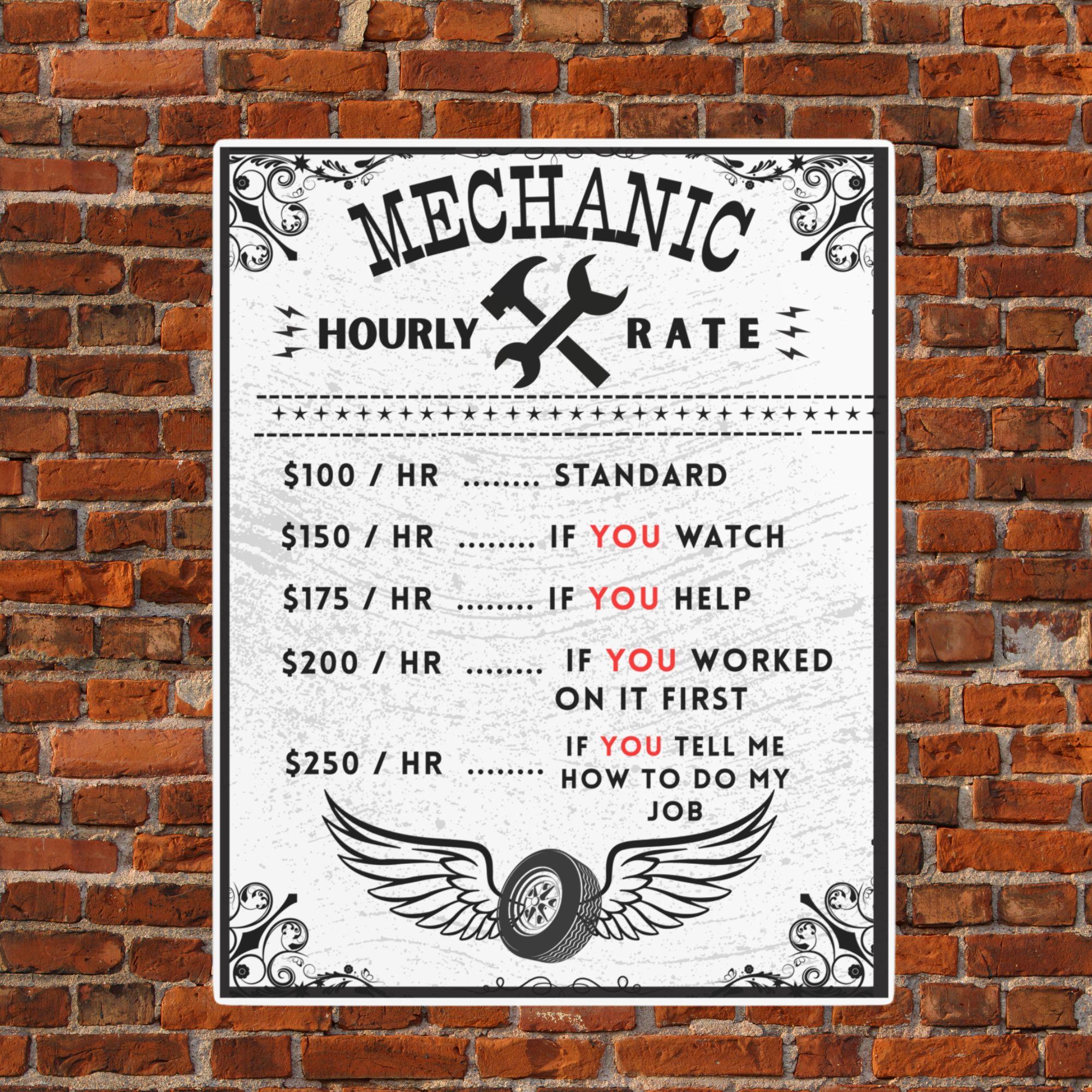 Funny Mechanic Hourly Rate Metal Sign: Sarcastic Garage Shop Decor - Etsy