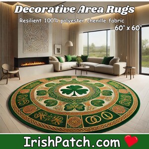 Celtic Green Round Rug, Boho Home Decor, St. Patrick's Day Decor, Cozy ...