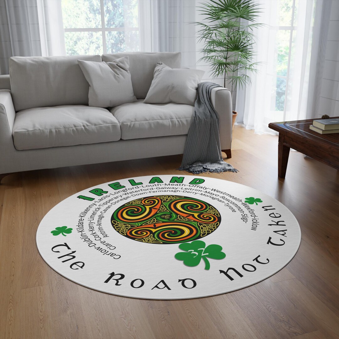 Ireland's 32 Counties, Celtic Knot Round Rug, Vibrant Home Decor ...