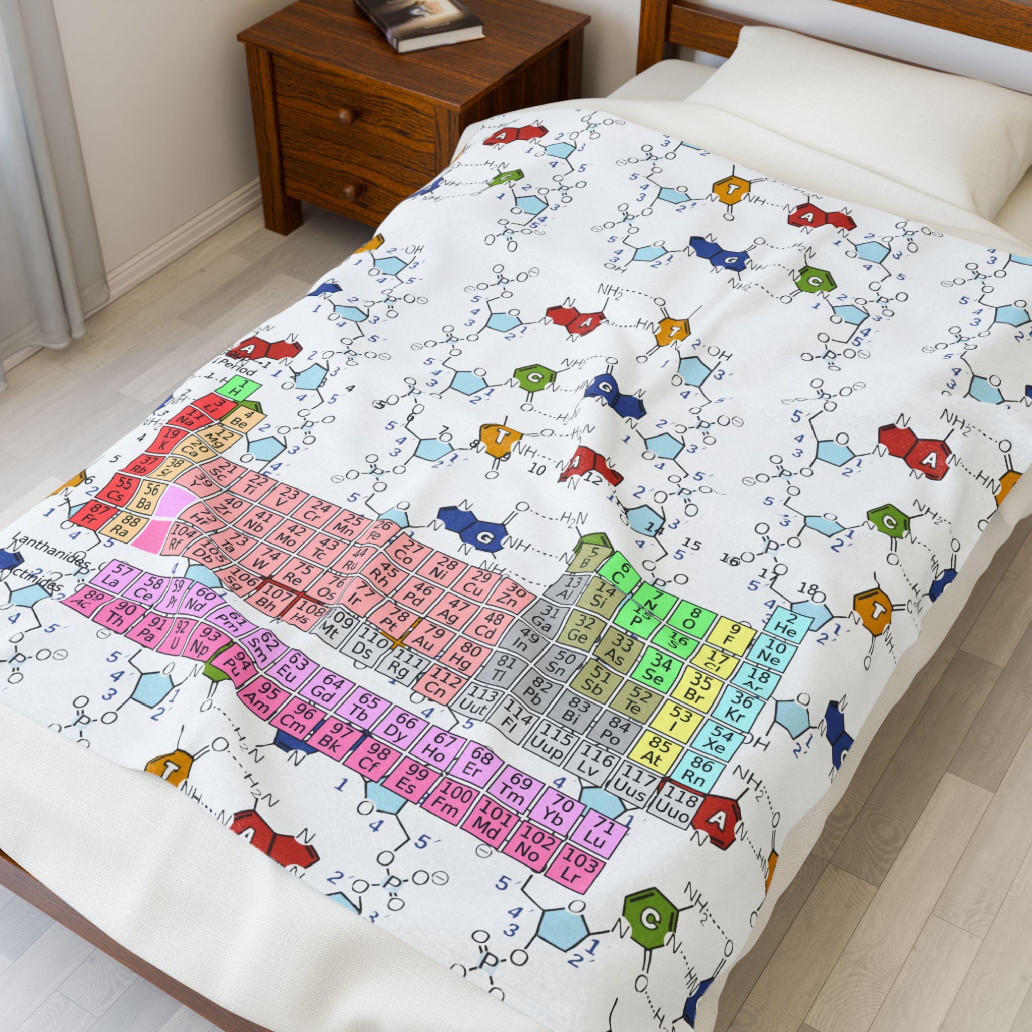 Periodic Table Plush Blanket | Chemistry DNA Molecule Pattern Velveteen ...