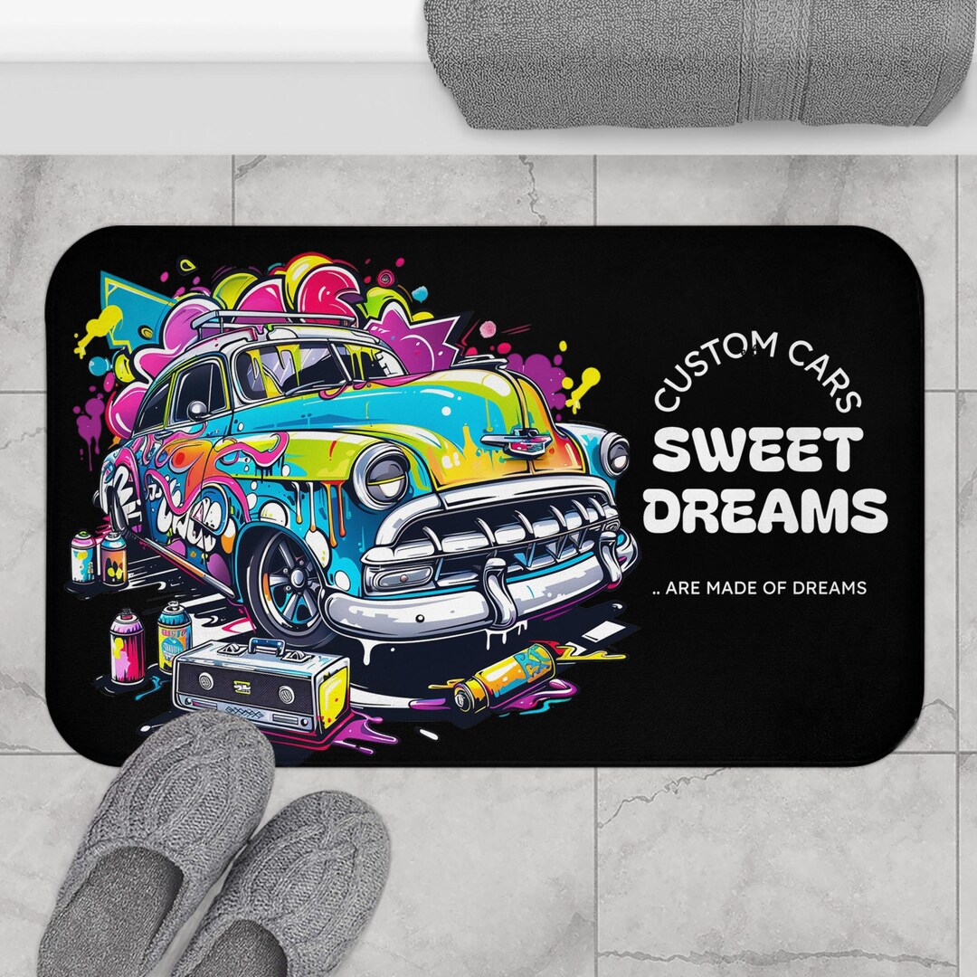 Classic Chevy Car Lover Bath Mat: Retro Custom Cars Memory Foam ...