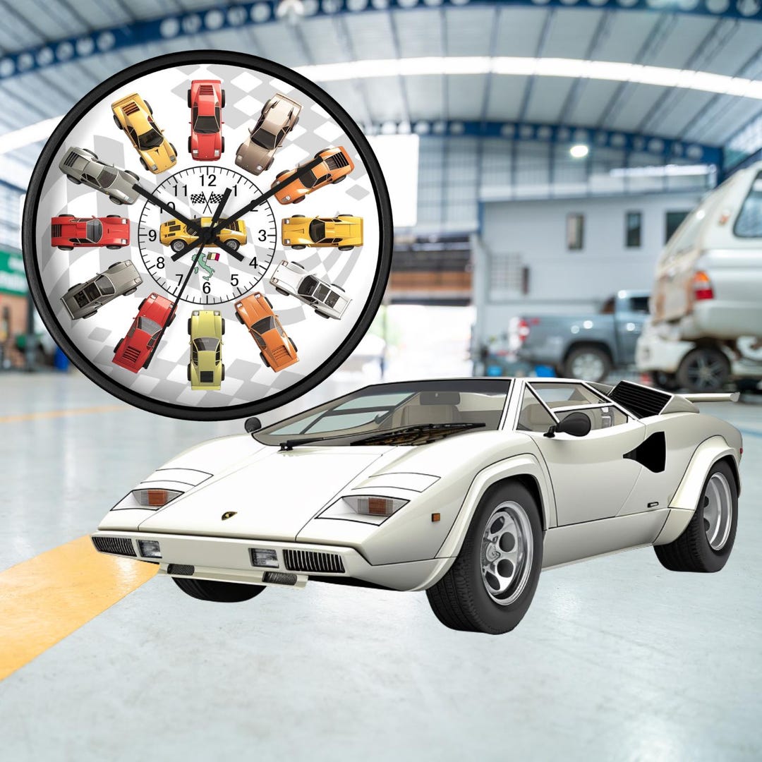 Retro Italian Sports Cars Wall Clock | 1970s–1980s Classic Supercar Art ...