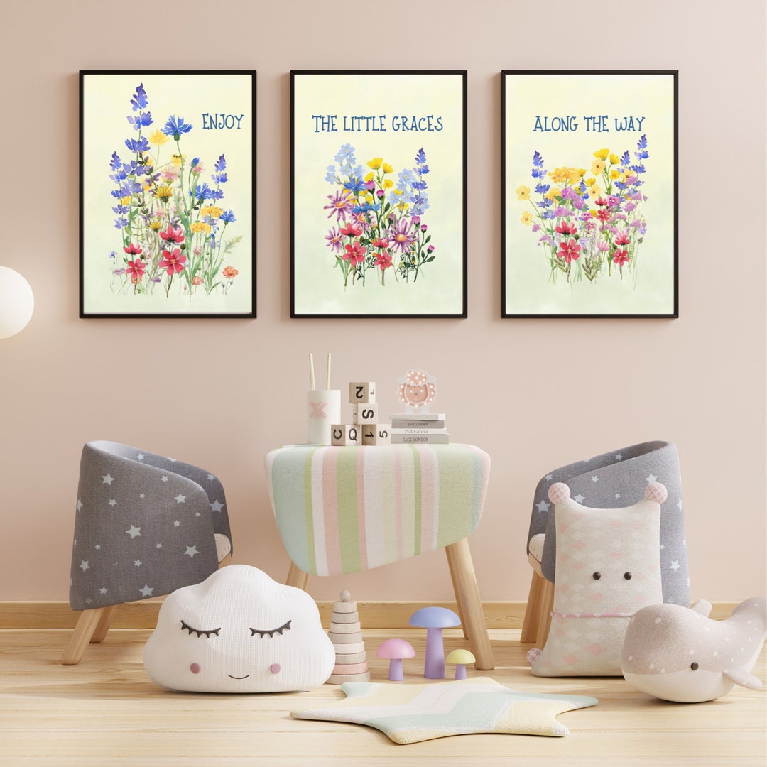 Floral Grace Printable Baby Room Wall Art- 3 Piece Nursery Set ...