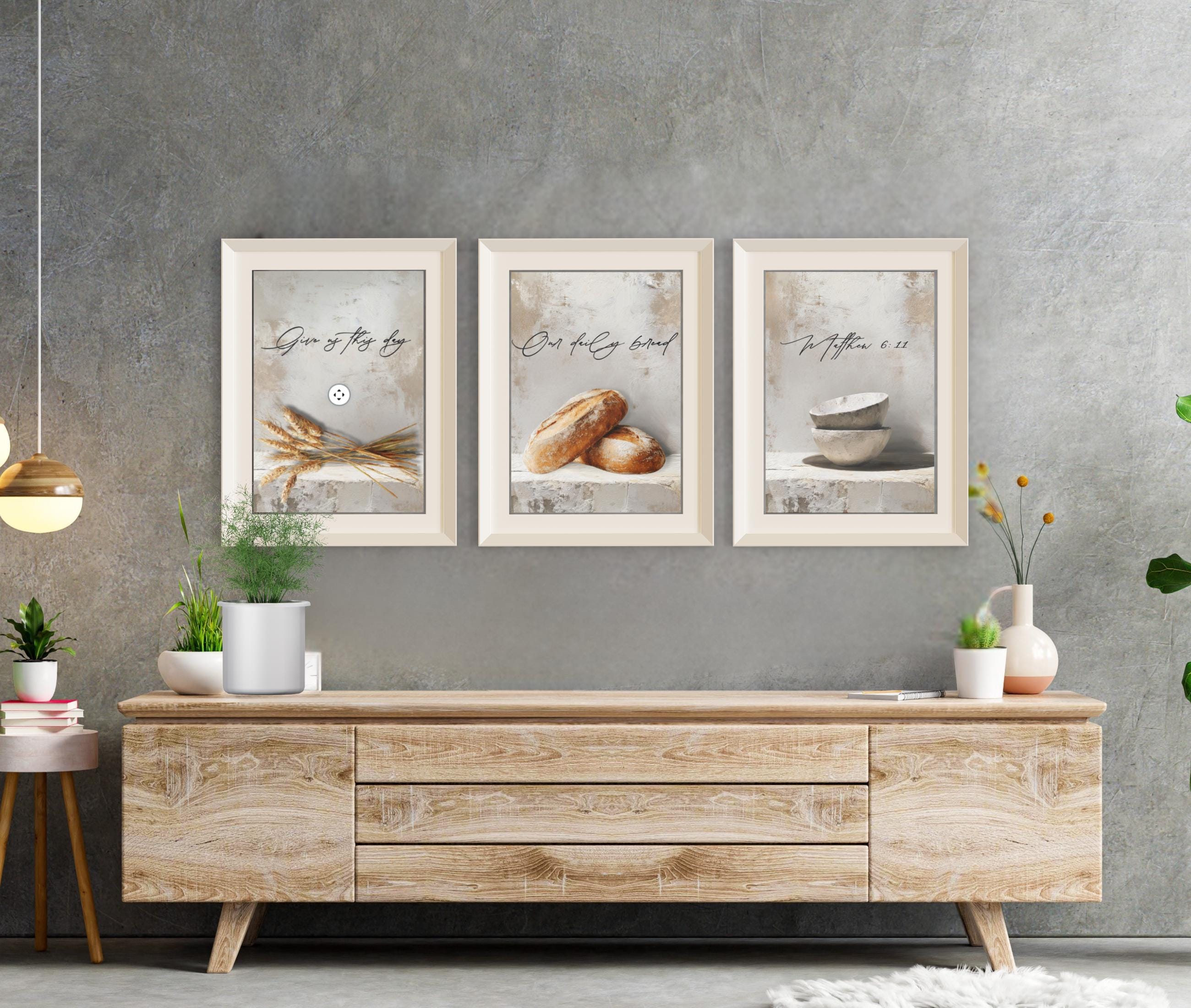 Printable Daily Bread 3 Piece Wall Art Set - Kitchen Decor, Religious ...