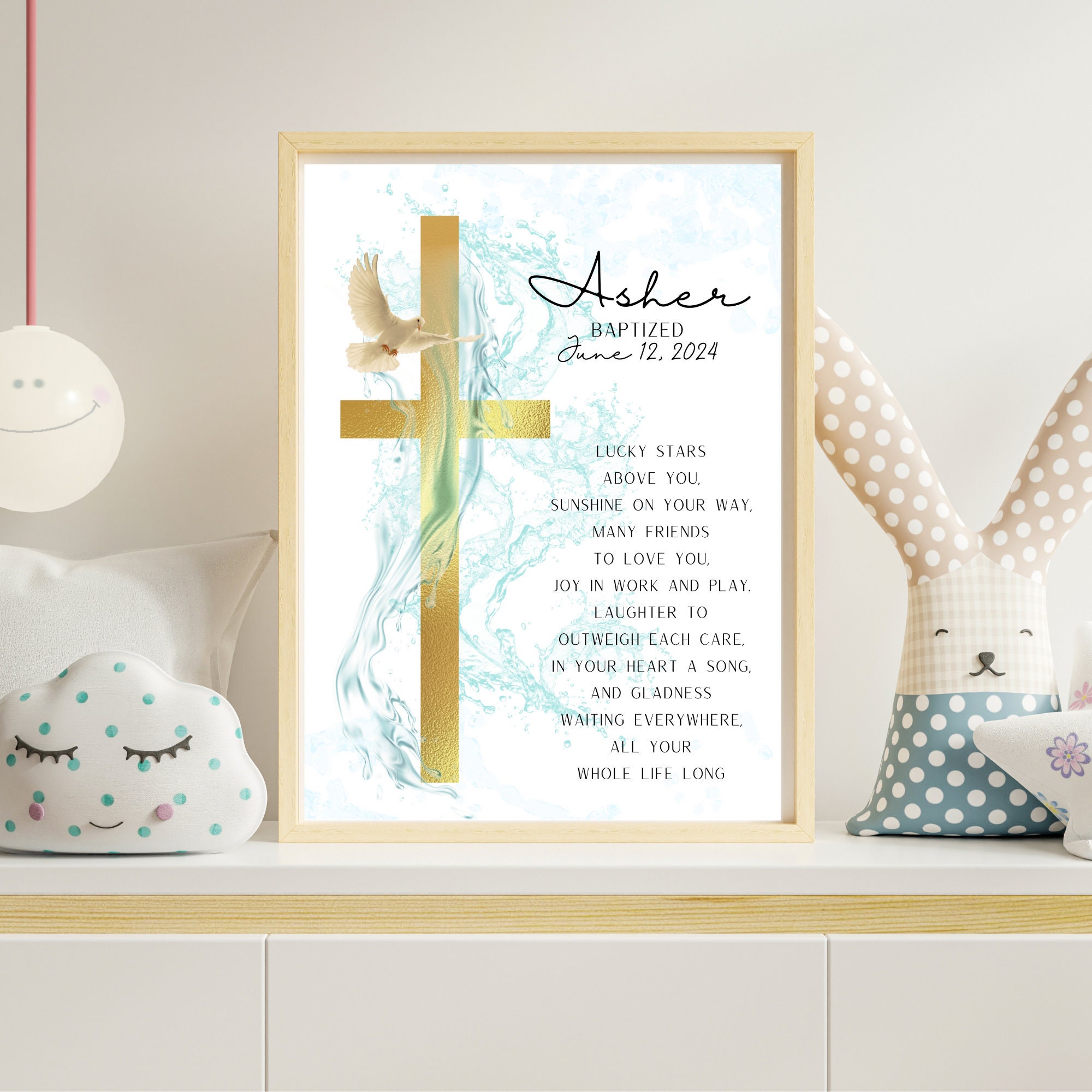 Boy Baptism Dedication Gift - Personalized Fine Art Print, Nursery Wall ...