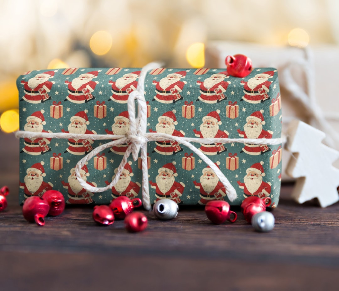 Vintage Santa Christmas Wrapping Paper Roll - Retro Winter Holiday Gift ...