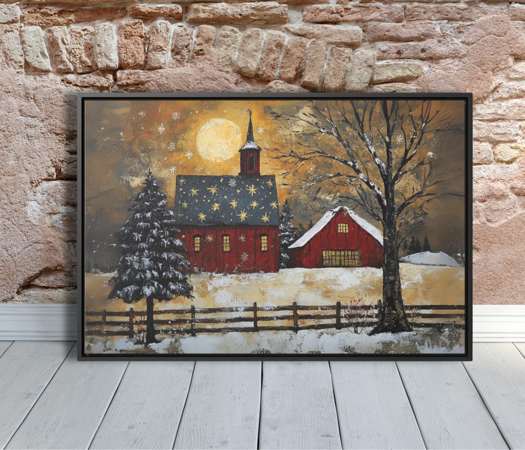 Christmas Church Folk Art Print | Contemporary Winter Folk Art ...