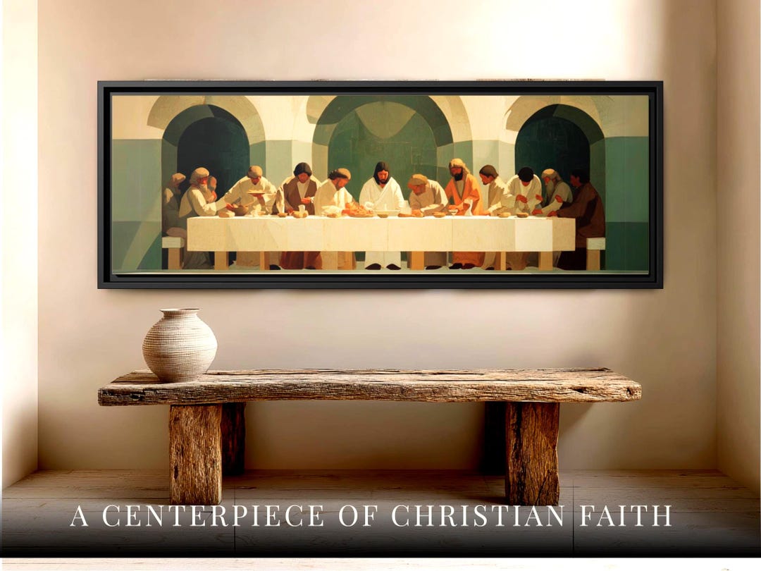 Vintage Last Supper Wall Art Print, Framed Jesus Canvas, Rustic ...