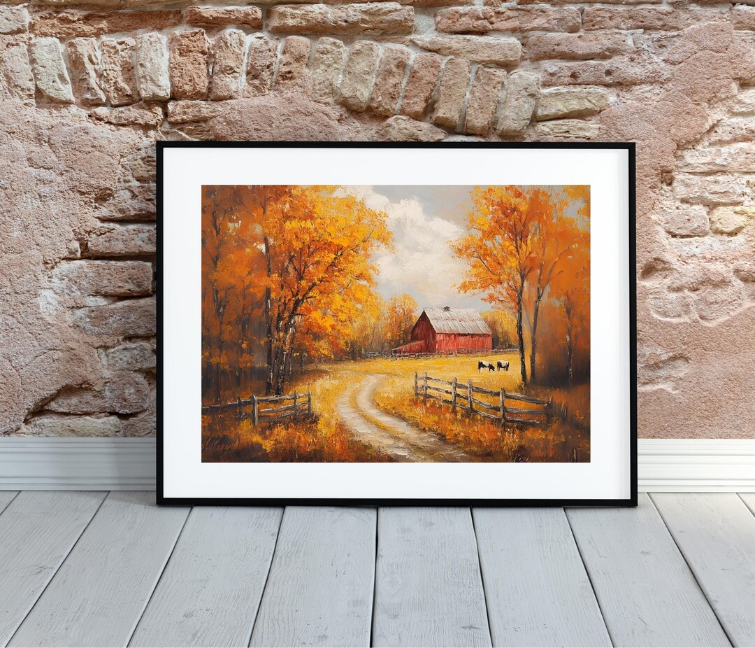 Autumn Red Barn Farm Scene Fine Art Framed Print, Fall Landscape, Red ...