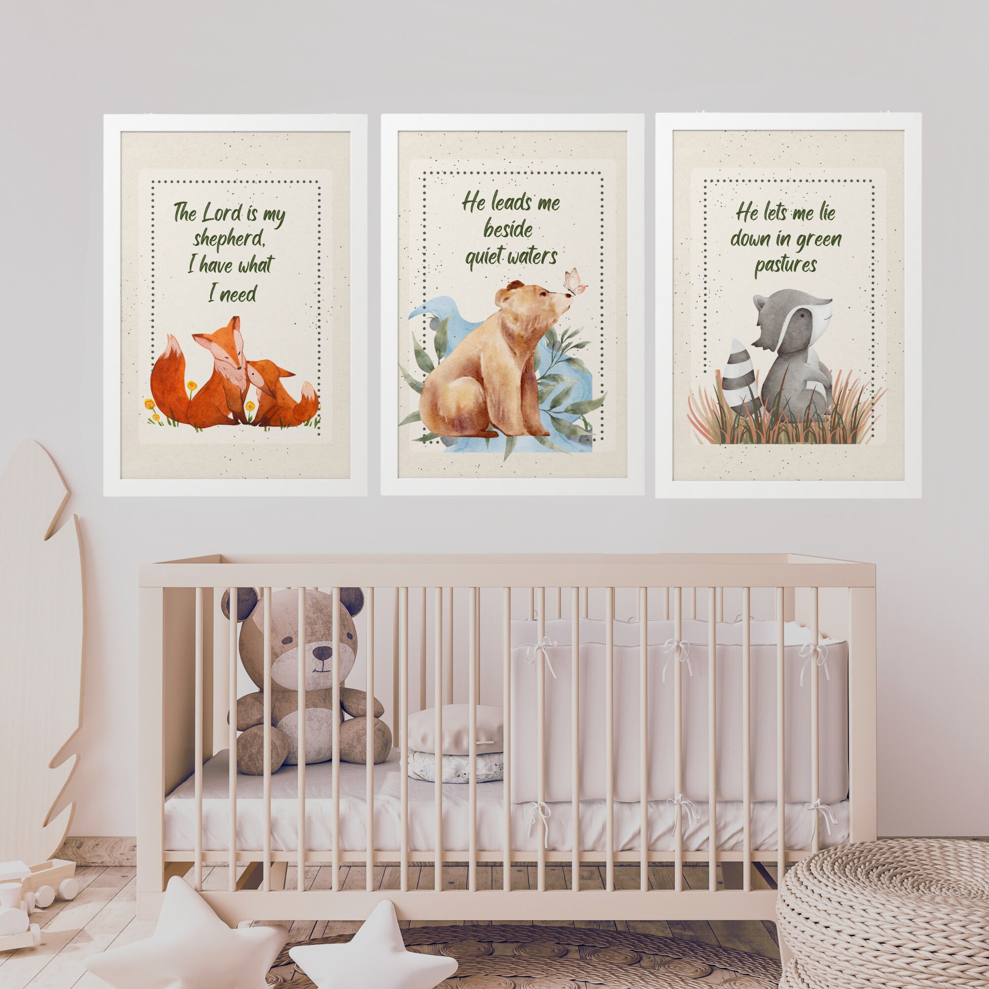 Framed Modern Christian Nursery Art Set, Scripture Wall Art, Catholic ...