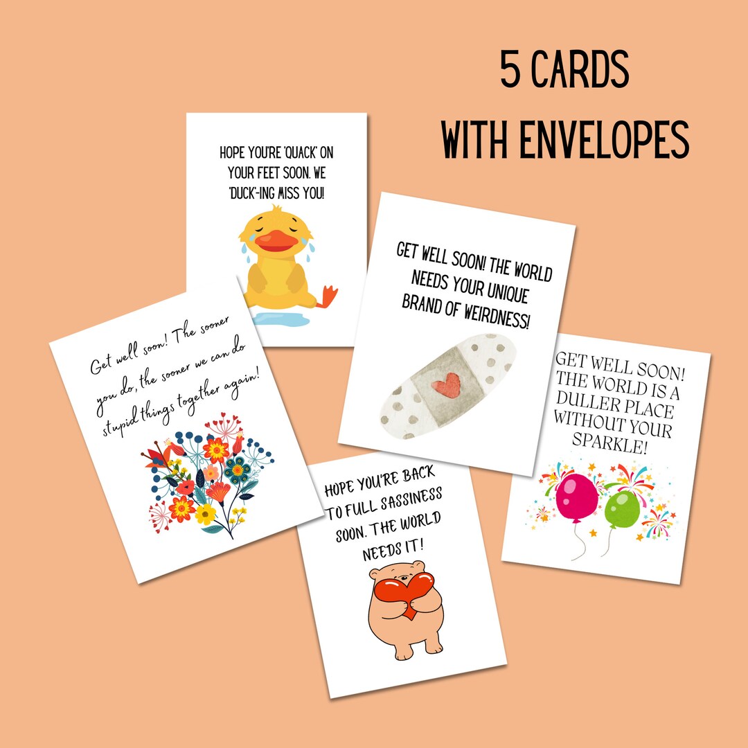 Set of Funny Get Well Cards, Encouragement Greeting Cards, Sympathy ...