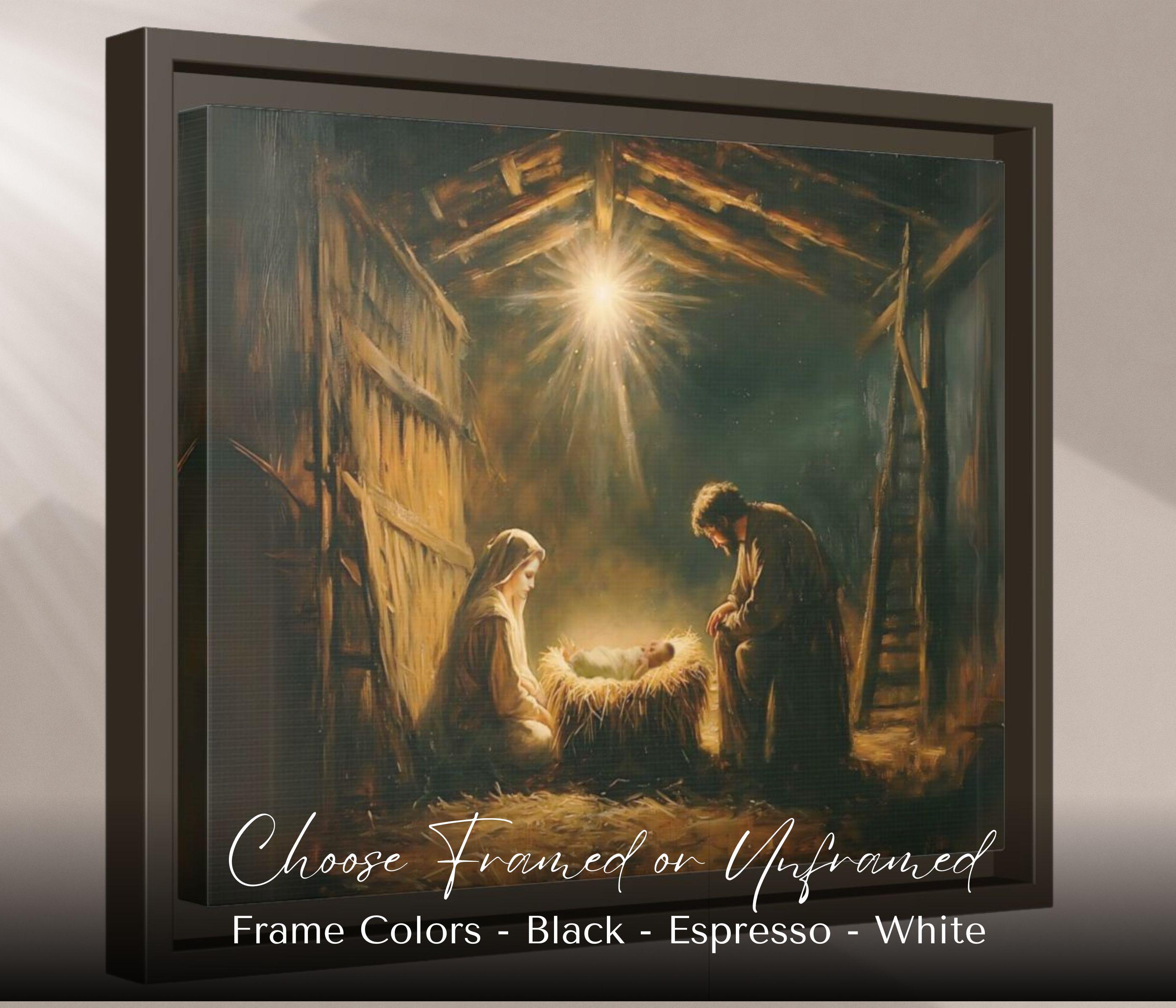 Nativity Scene Print on Canvas - Framed Artwork for Home Decor ...