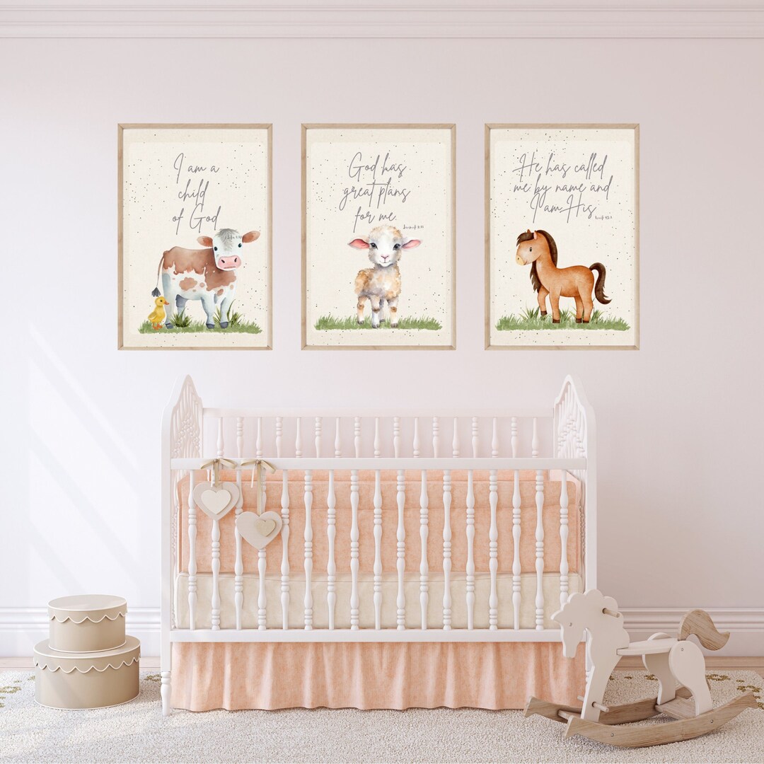 Farm Animal Printable Baby Room Wall Art- 3 Piece Nursery Set, Playroom ...