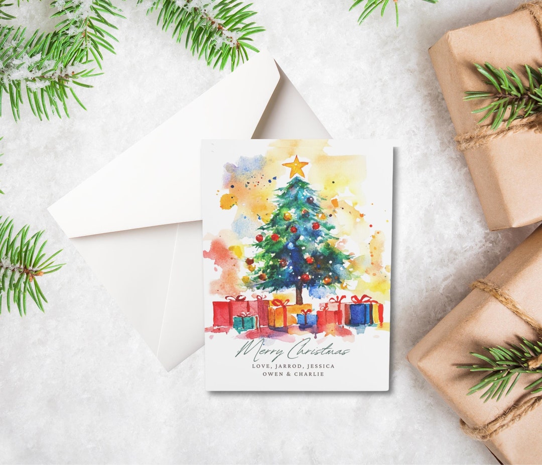 Personalized Christmas Card Set | Watercolor Holiday Card Bundle, Merry ...