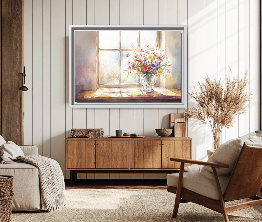 Sunlit Window Wildflowers Canvas Wall Art, Floral Home Decoration ...