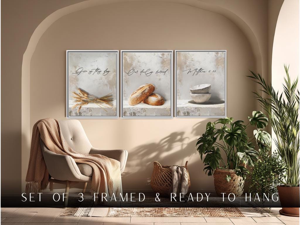 Our Daily Bread Wall Art – Scripture Canvas Set – Christian Kitchen ...