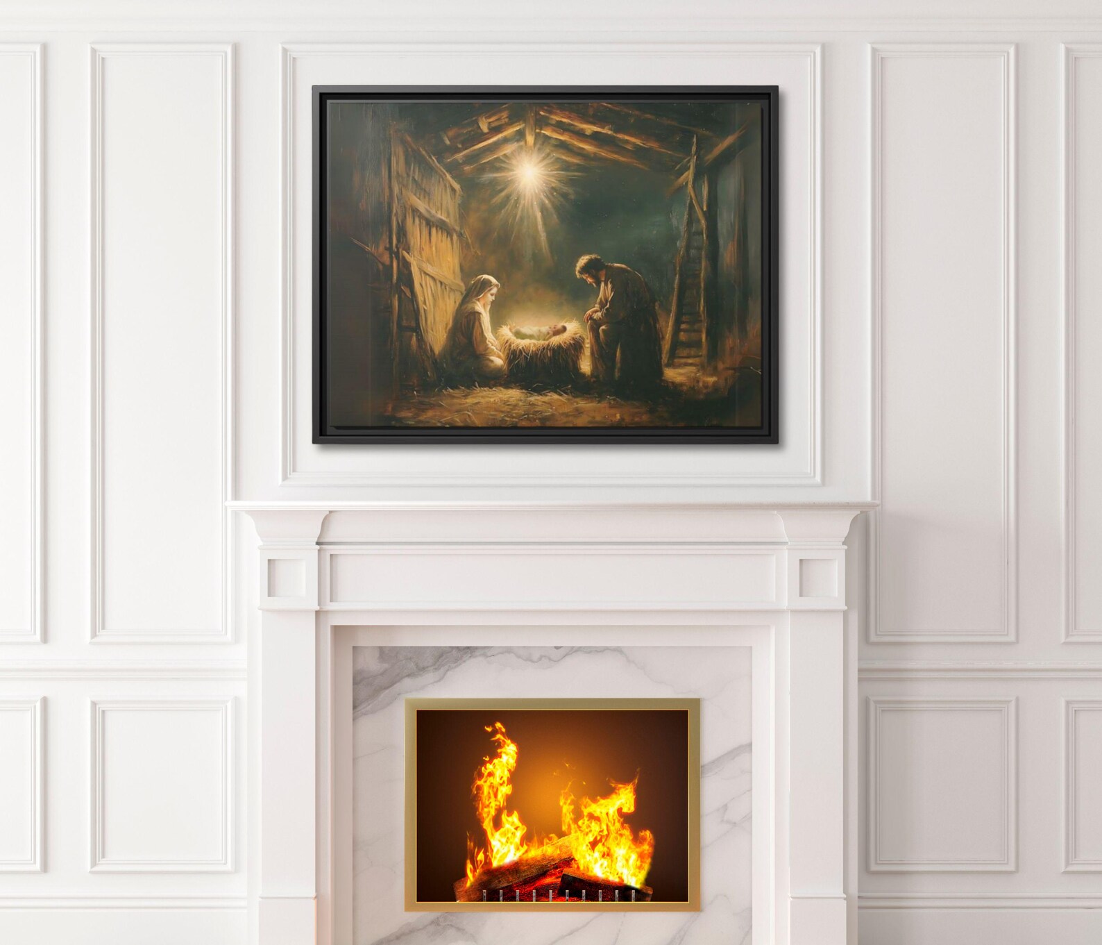 Nativity Scene Print on Canvas - Framed Artwork for Home Decor ...
