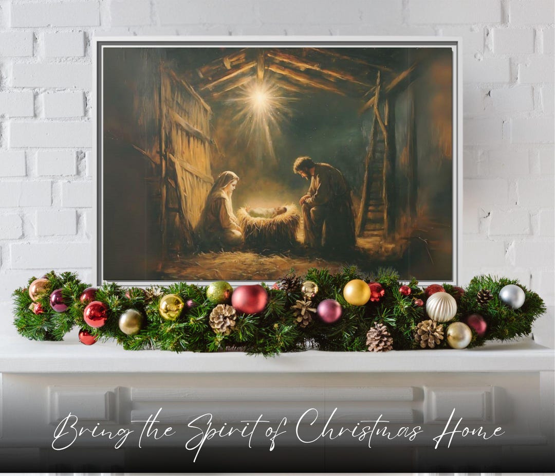 Nativity Scene Print on Canvas - Framed Artwork for Home Decor ...