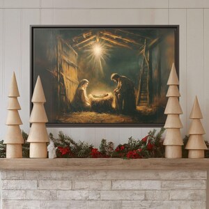 Nativity Scene Print on Canvas - Framed Artwork for Home Decor ...