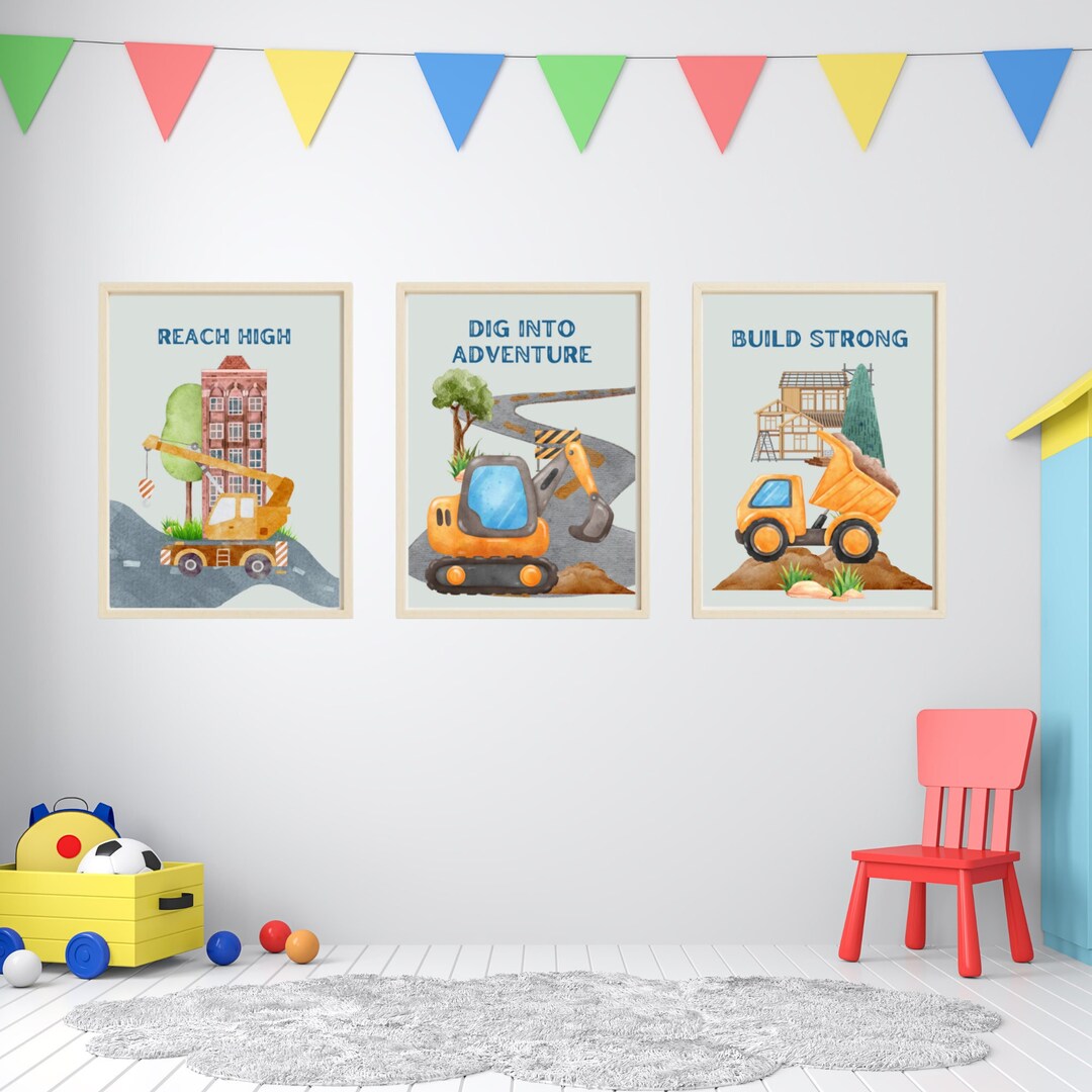 Construction Printable Baby Room Wall Art- 3 Piece Nursery Set ...