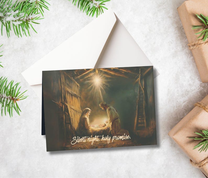 Personalized Nativity Scene Christmas Card Set, Faith-based Holiday ...