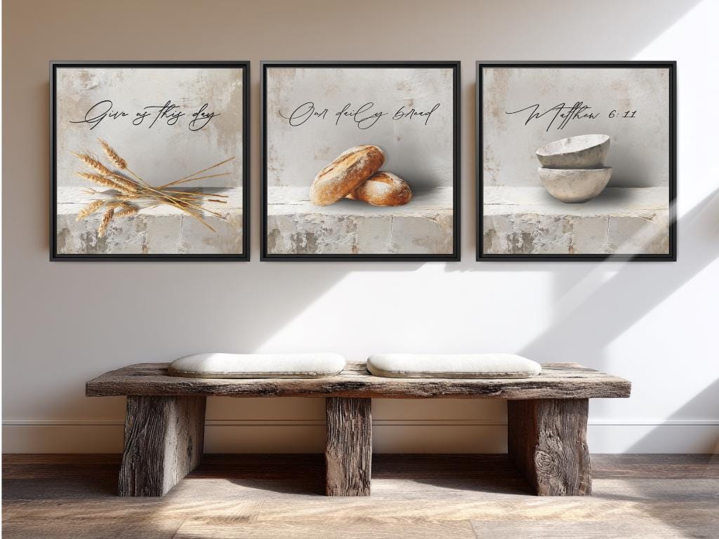 Our Daily Bread Wall Art – Scripture Canvas Set – Christian Kitchen ...