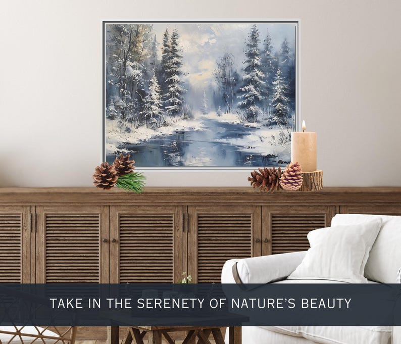 Winter Landscape Wall Art, Snowy Forest Print on Canvas, Cozy Rustic ...