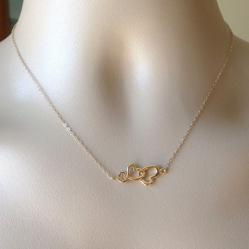 Gold Heart Necklace Interlocking Triple Heart Necklace Past, Present ...