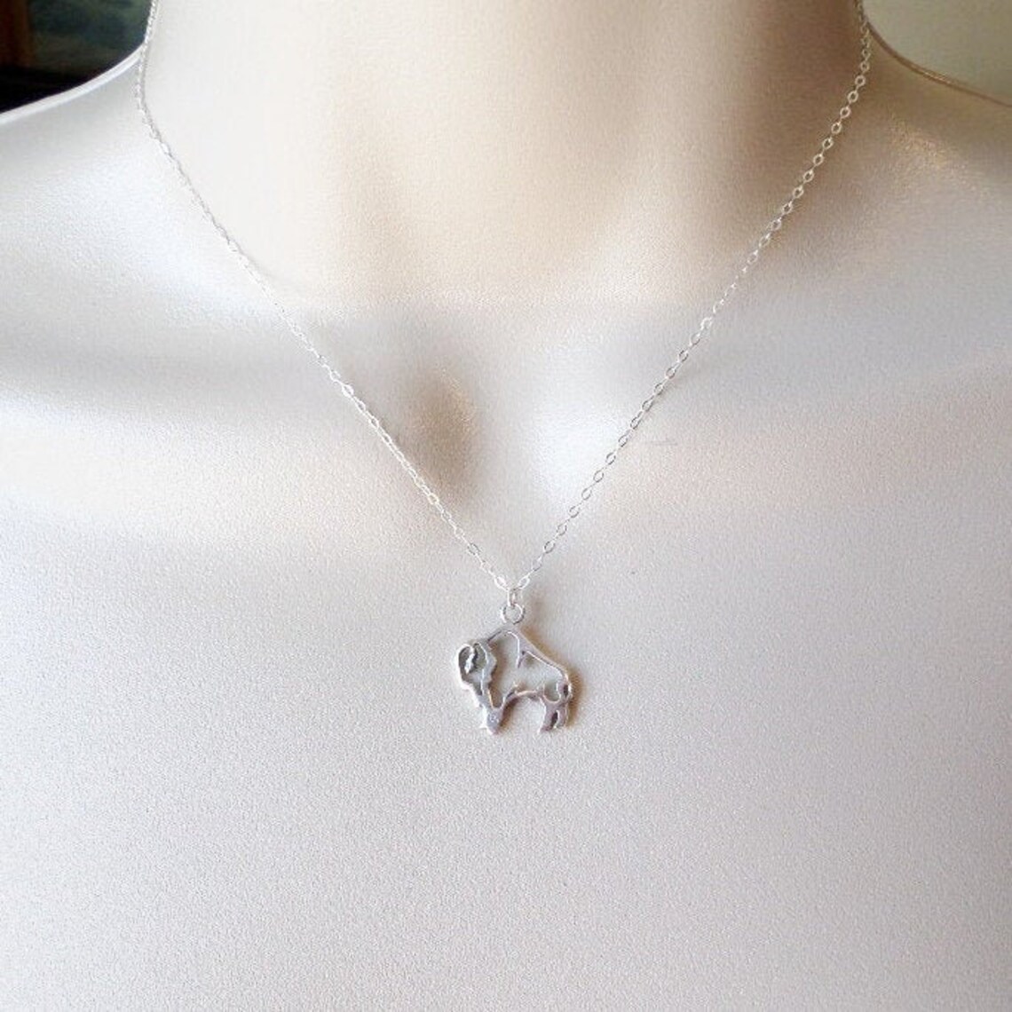 Bison Necklace, Buffalo Necklace, Sterling Silver Necklace, Layering ...
