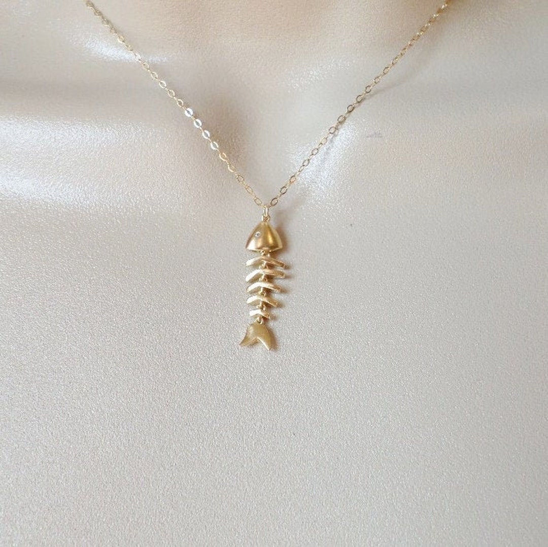 Fishbone Necklace Gold Fish Bones Necklace Gold Fish - Etsy