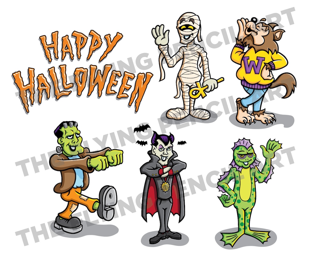 Halloween Classic Monsters Vector Clipart (royalty-free) - Etsy