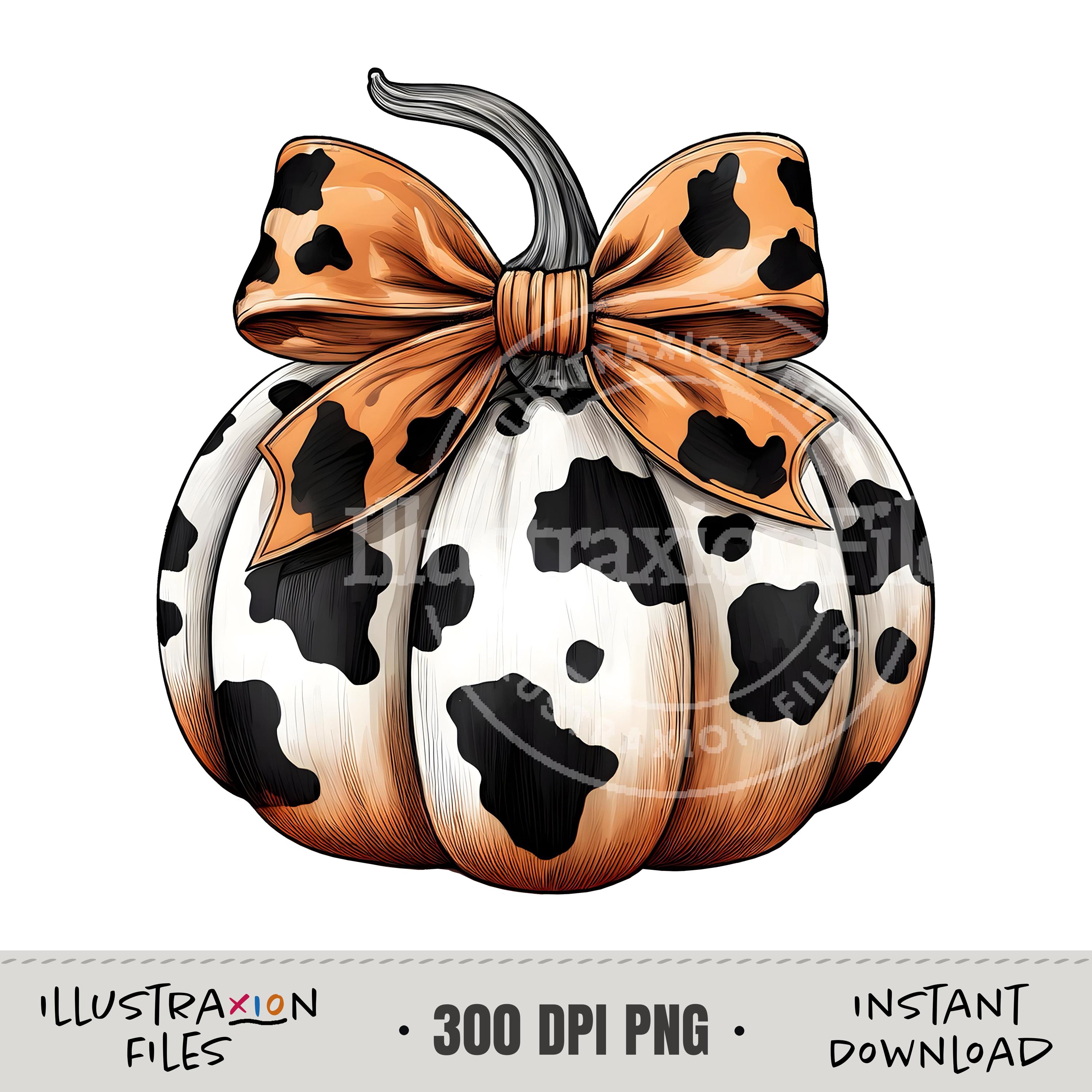 Coquette Cow Print Pumpkin | PNG | Pretty Bow | Fall Watercolor | Boo ...