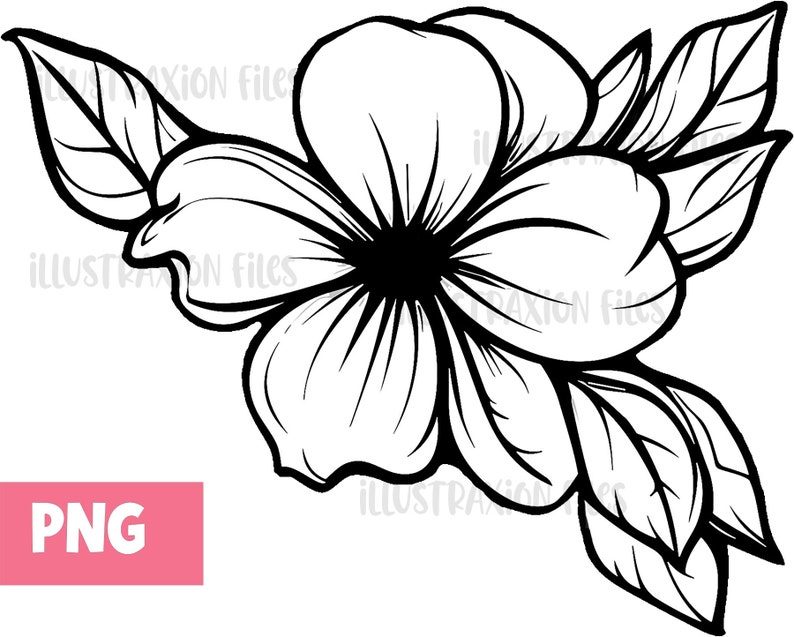 6 Black and White Floral Clipart Set | PNG | Shabby | Vintage Flowers ...