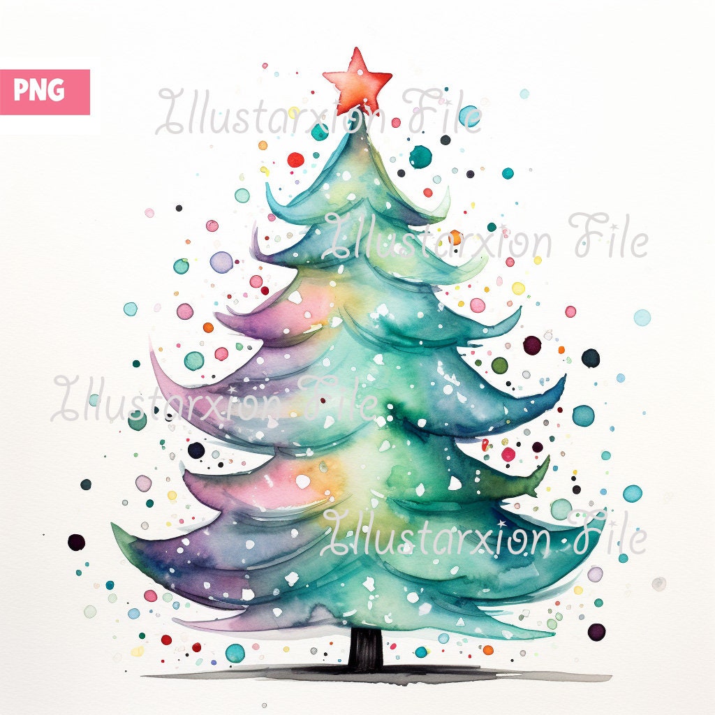 6 Watercolor Christmas Trees | Set | PNG | Pastel | Cozy Colorful ...