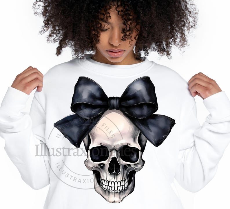 Coquette Black Bow Skull | PNG | Pretty Preppy Ribbon | Watercolor ...
